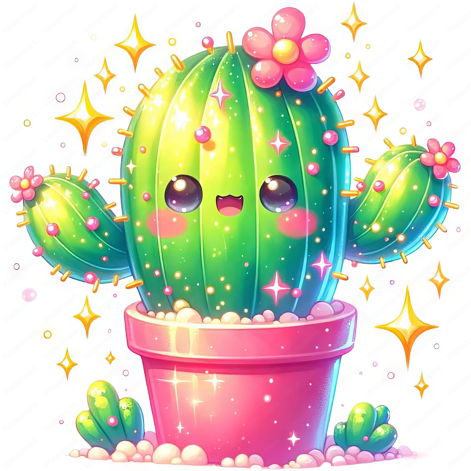Cute Sparkling Cactus Clipart 10 High-quality Designs Desert Art ...