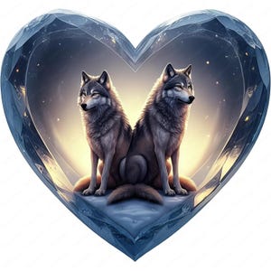Romantic Wolf Clipart: Heart-shaped Nature PNG Bundle (digital Download ...