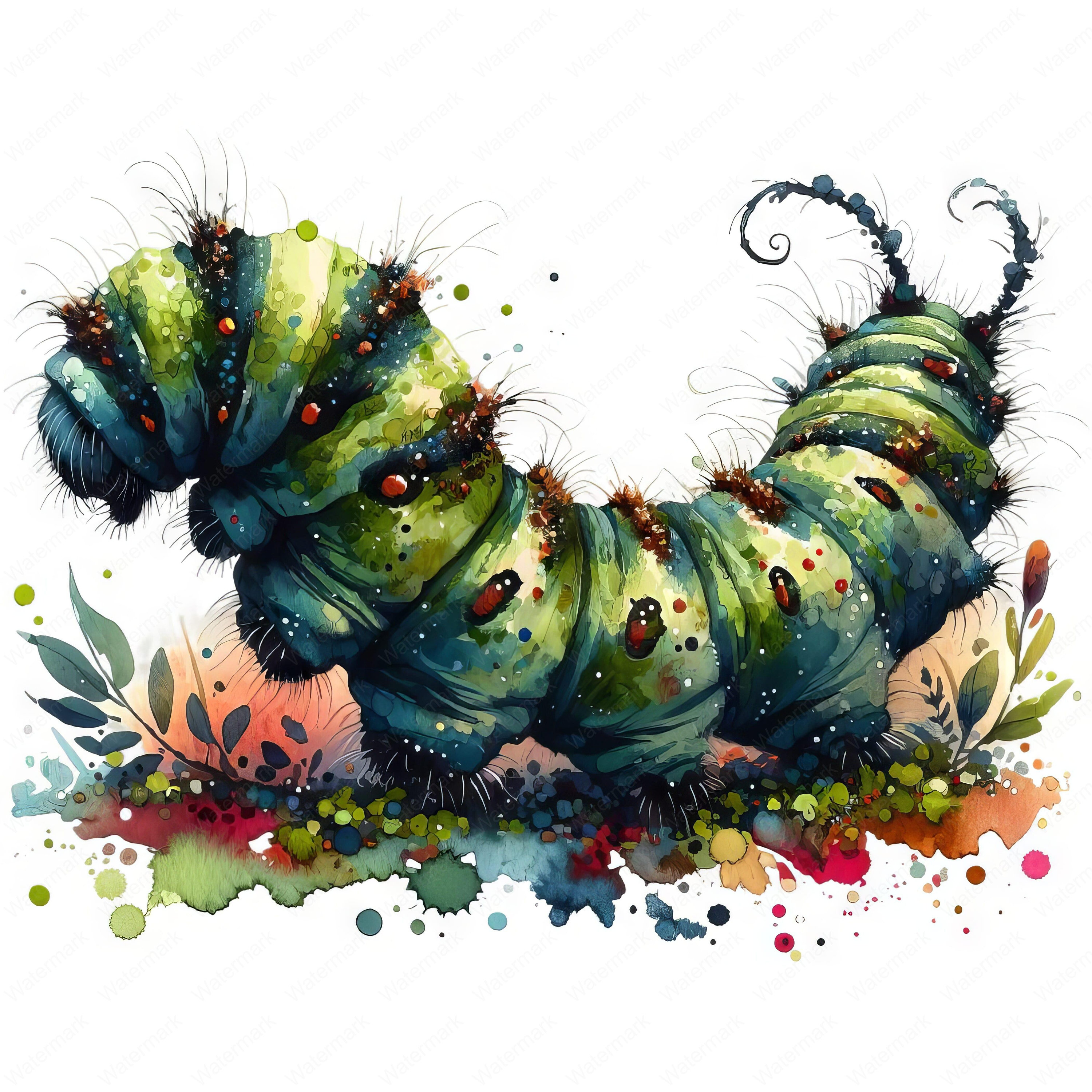 Watercolor Caterpillar Clipart Bundle: Insect Art Printables (digital ...