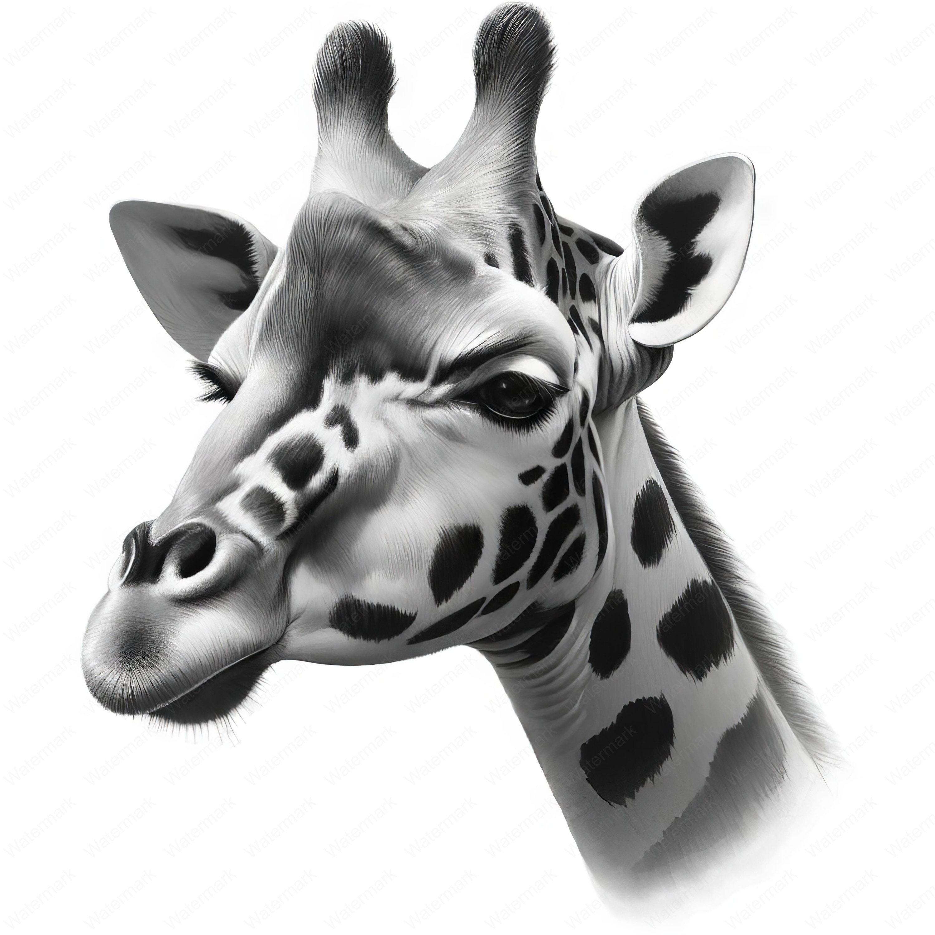 Black and White Giraffe Clipart | Detailed Wildlife Art (digital ...
