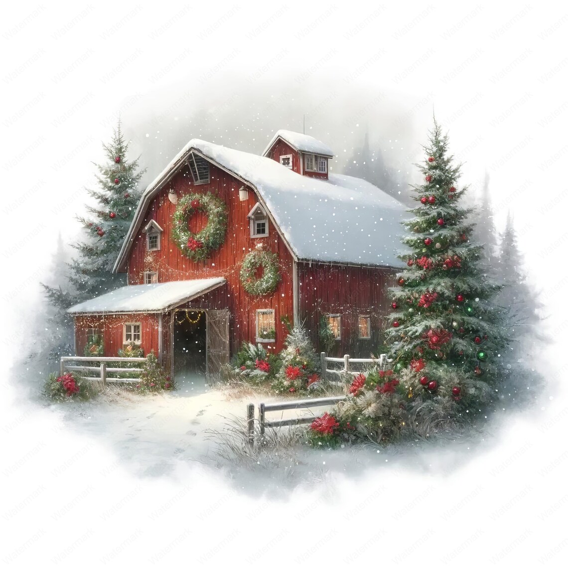Christmas Barn Clipart Bundle: Festive Holiday Farm Art (digital ...