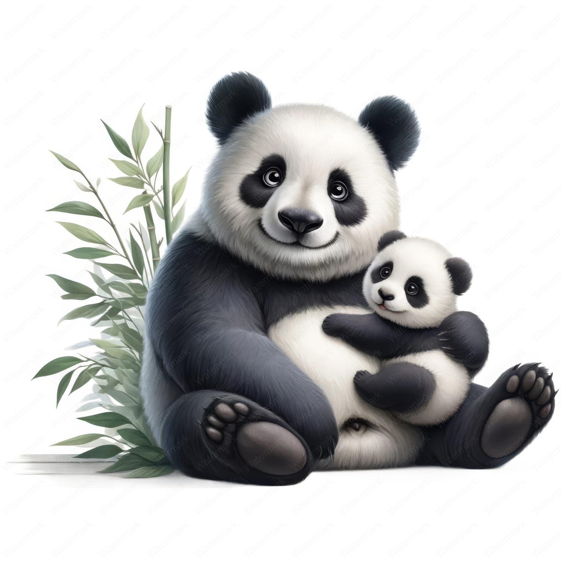 Panda Father's Day Clipart: Adorable Dad & Baby Art (digital Download ...