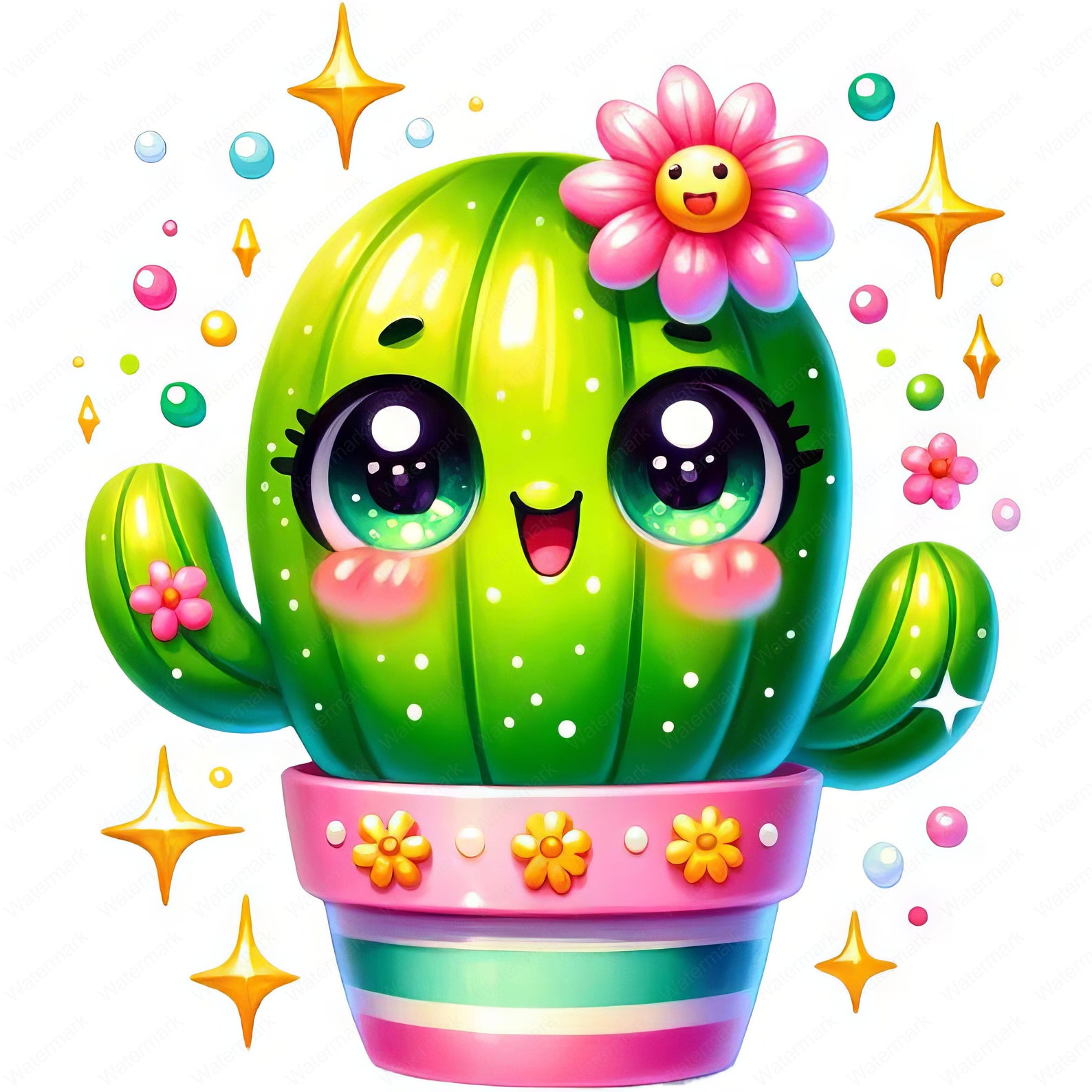 Cute Sparkling Cactus Clipart 10 High-quality Designs Desert Art ...