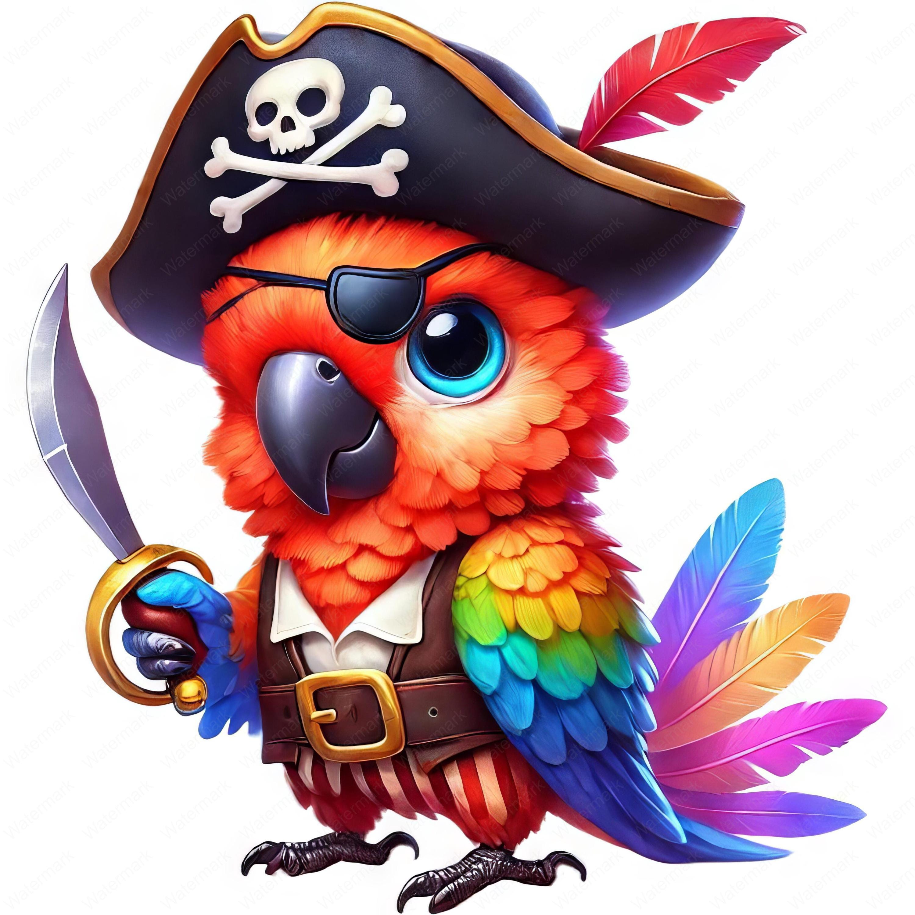 Pirate Parrot Clipart | Cute Bird Art, Commercial Use (digital Download ...