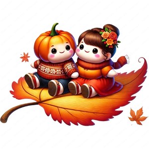 Cute Pumpkin Couple Clipart | Fall Art Printables (digital Download) - Etsy