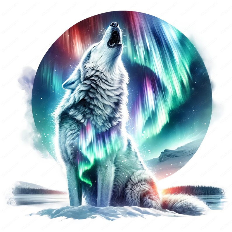 Aurora Wolf Clipart Bundle: Mystical Northern Lights Art (digital ...