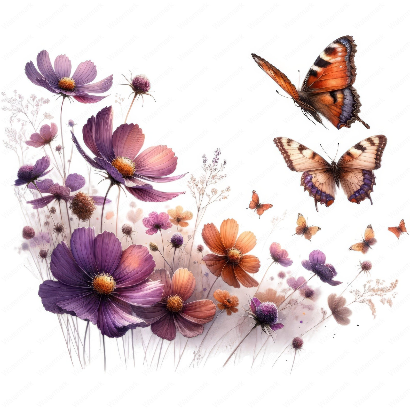 Butterfly Garden Clipart Bundle | Floral Art, Commercial Use (digital ...