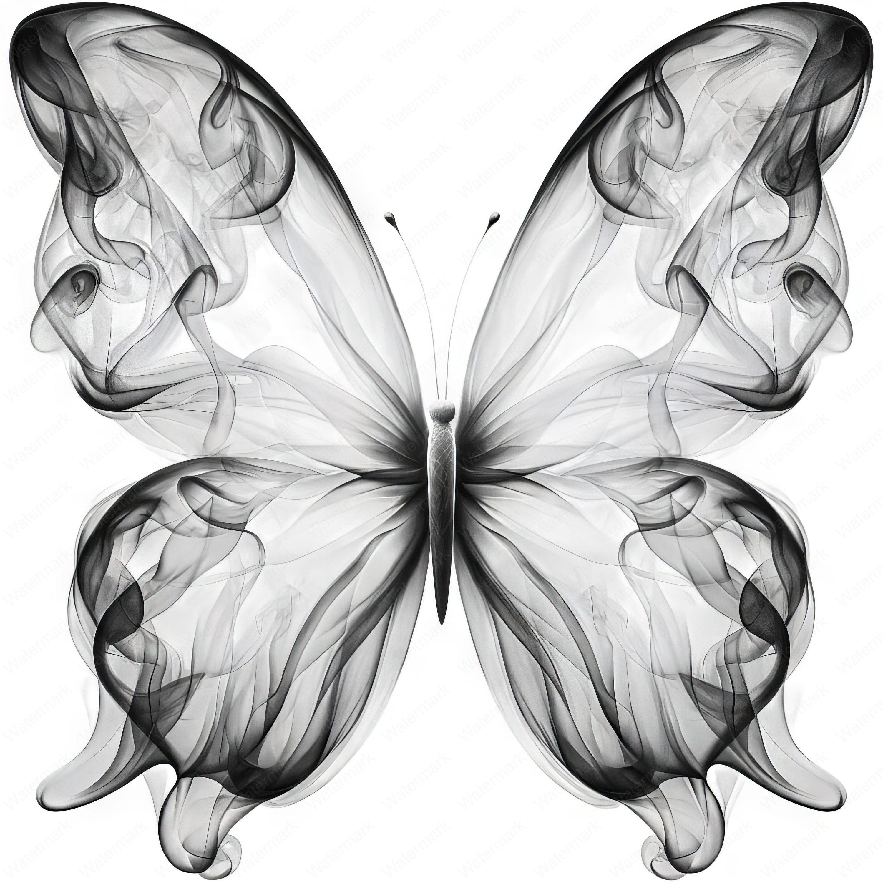 Smoke Butterfly Clipart: Black & White Monochromatic Art (digital ...