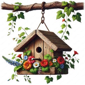 Rustic Bird Feeder Clipart: Floral Garden Art Designs (digital Download ...