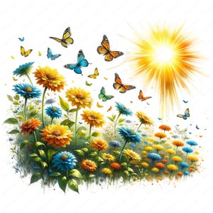 Butterfly Garden Clipart Bundle | Floral Art, Commercial Use (digital ...