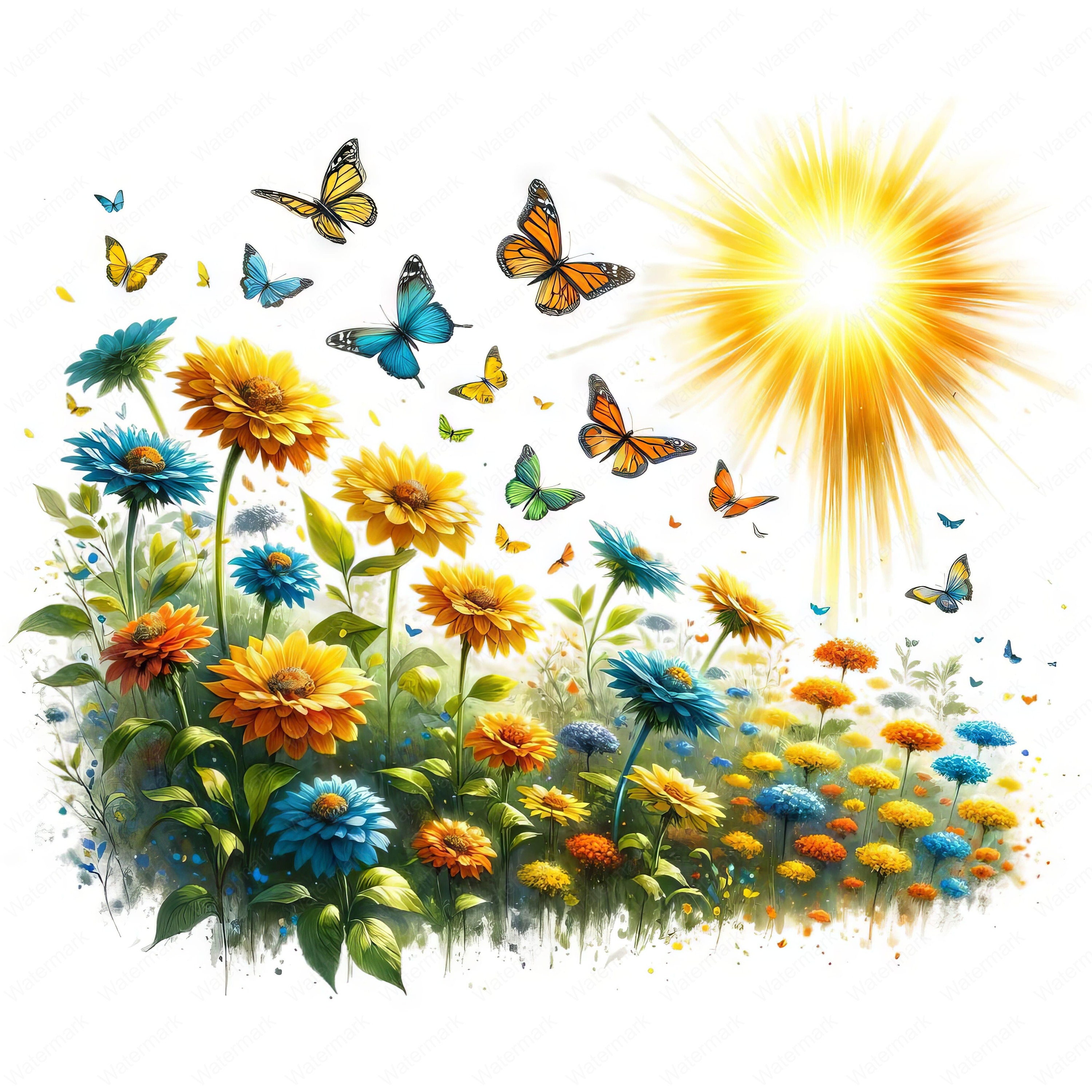 Butterfly Garden Clipart Bundle | Floral Art, Commercial Use (digital ...