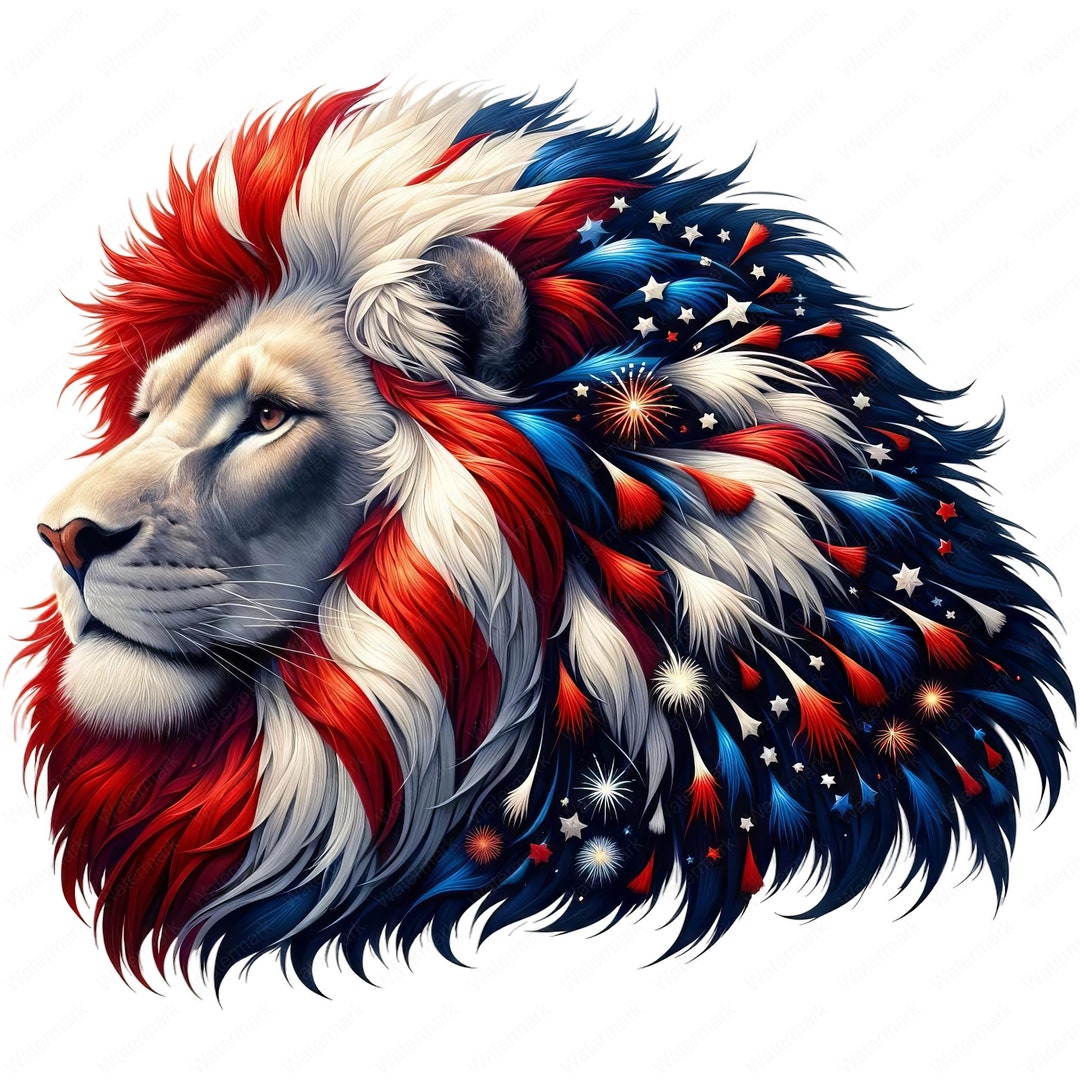 Patriotic Lion Clipart Bundle: 4th of July Animal Designs (digital ...