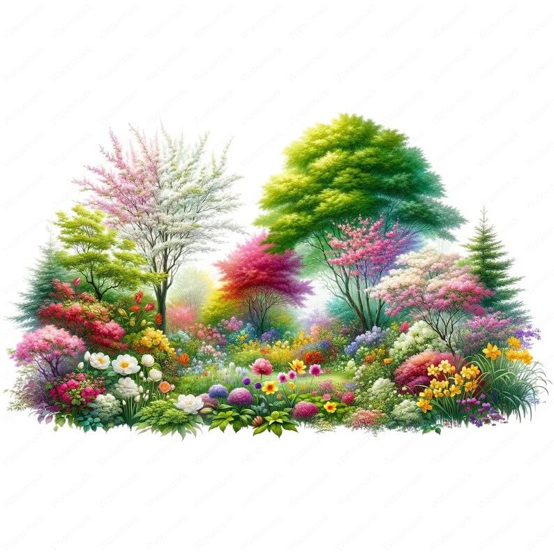 Spring Garden Clipart Bundle: Blossoming Floral Art (digital Download ...