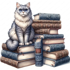 Library Cat Clipart 10 High-quality Images Bookworm Cat Illustrations ...