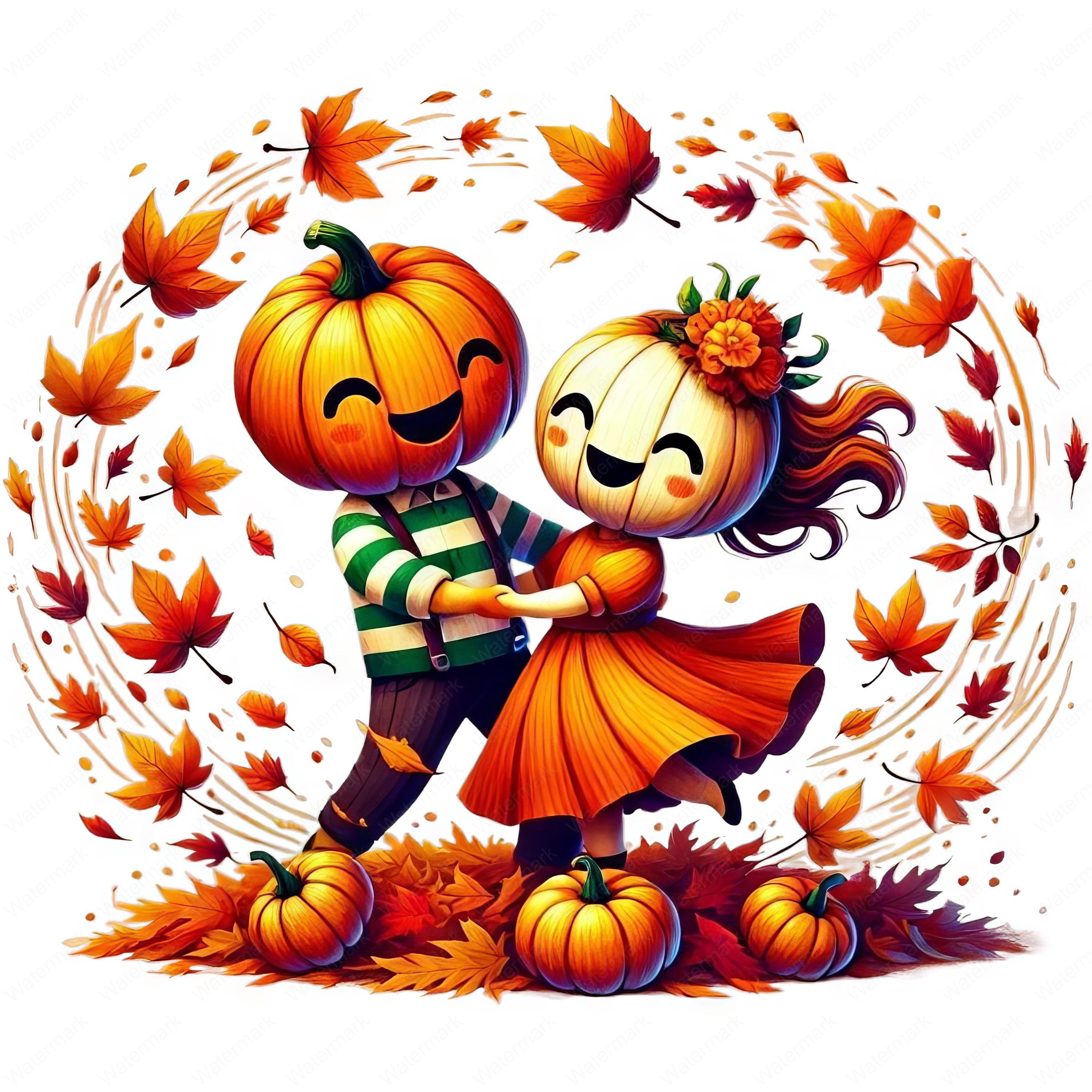 Cute Pumpkin Couple Clipart | Fall Art Printables (digital Download) - Etsy