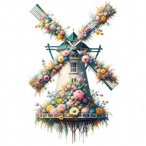 Floral Windmill Clipart: Garden Art Designs (digital Download) - Etsy