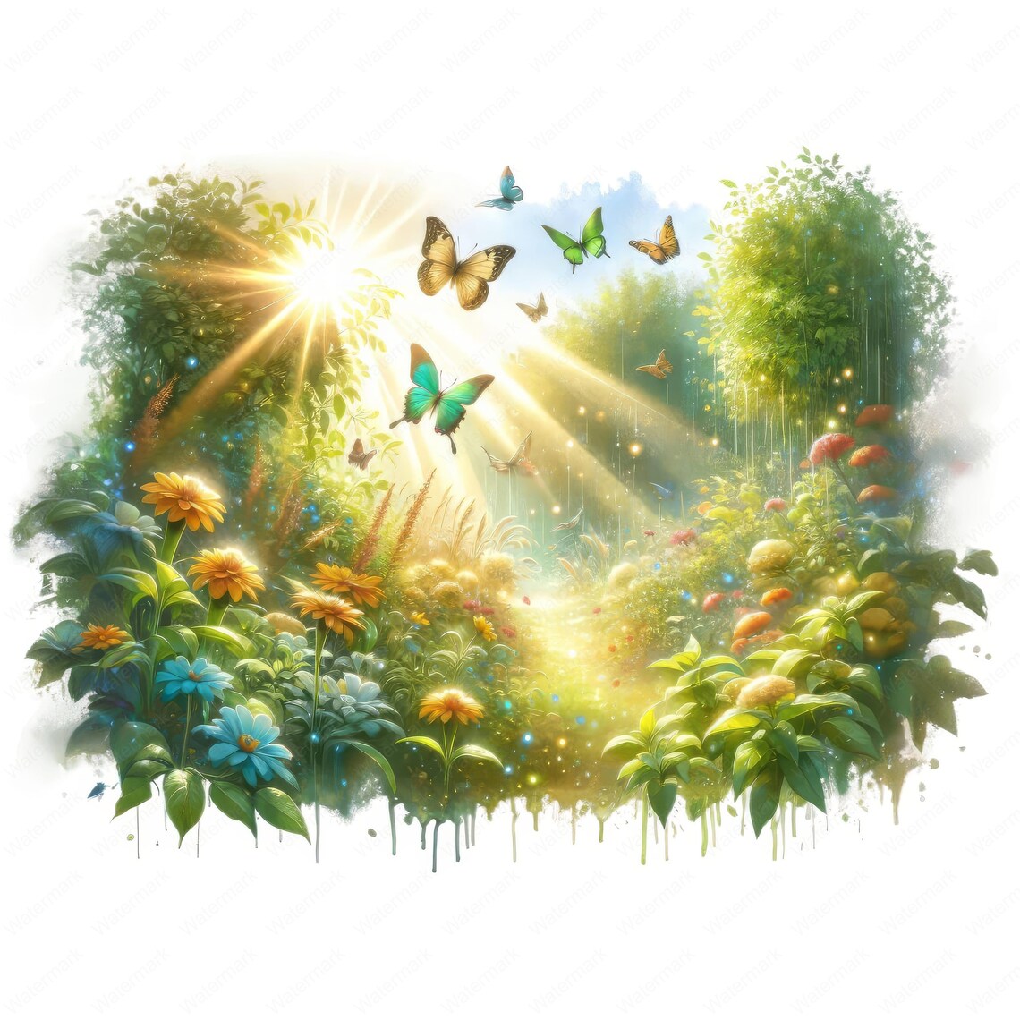 Butterfly Garden Clipart Bundle | Floral Art, Commercial Use (digital ...