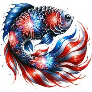 Patriotic Fish Clipart | USA Flag Fish Clipart Bundle | 10 High-quality ...
