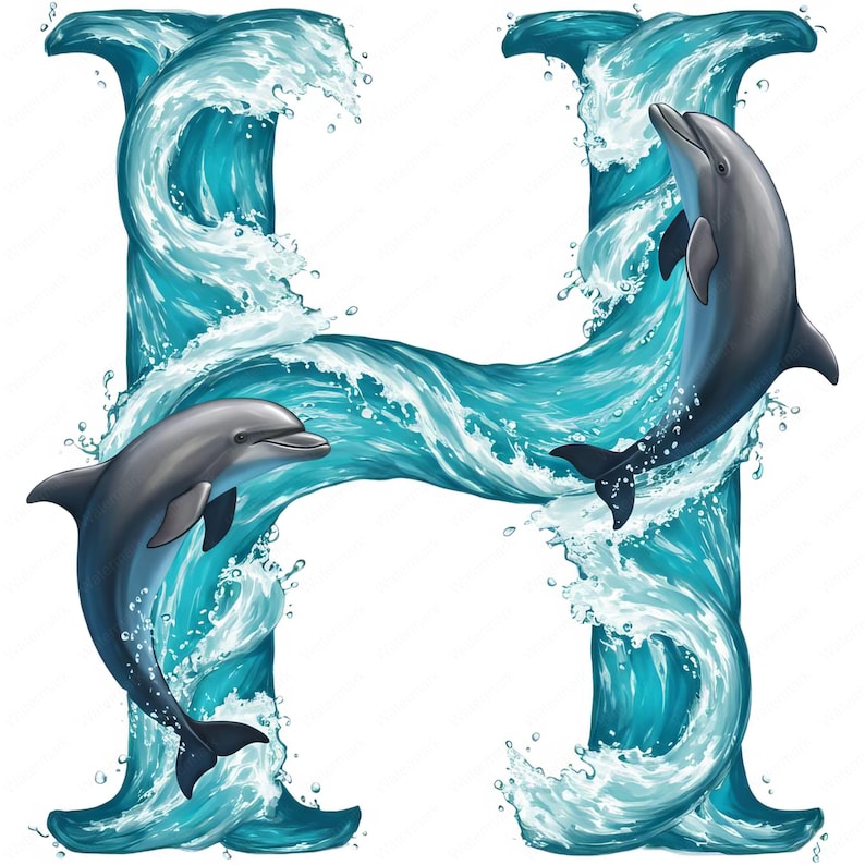 Dolphin Wave Letter Art | Ocean PNG (digital Download) - Etsy