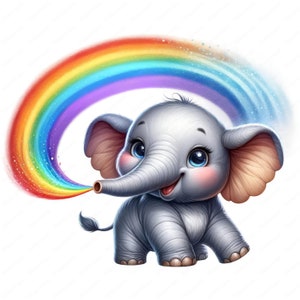 Rainbow Elephant Clipart | Cute Elephant With Rainbow Clipart Bundle ...