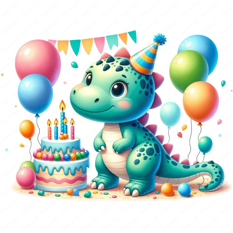 Cute Dinosaur Birthday Clipart | Party Art (digital Download) - Etsy