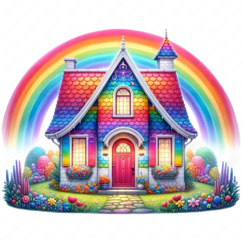 Rainbow House Clipart: Fantasy Art Designs (digital Download) - Etsy