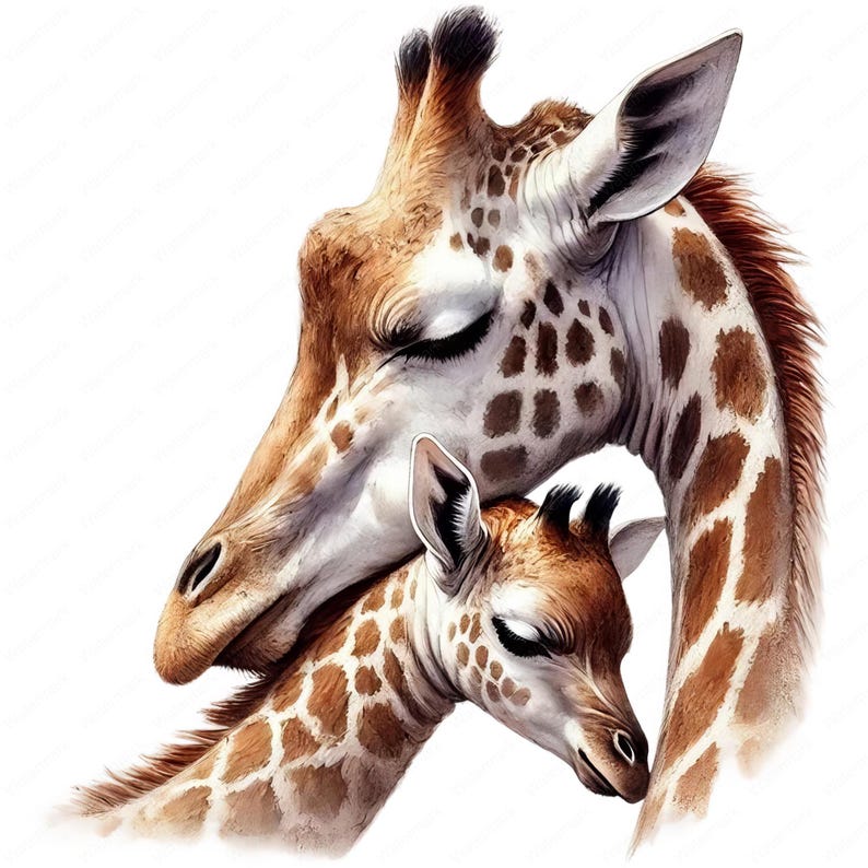Watercolor Giraffe Mom and Baby Clipart: Mother's Day PNG Bundle ...