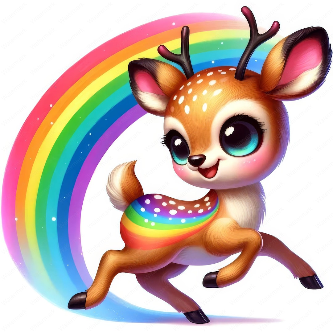 Rainbow Deer Clipart Colorful Rainbow Deer Clipart Bundle 10 High-quality Designs Fantasy Animal ...
