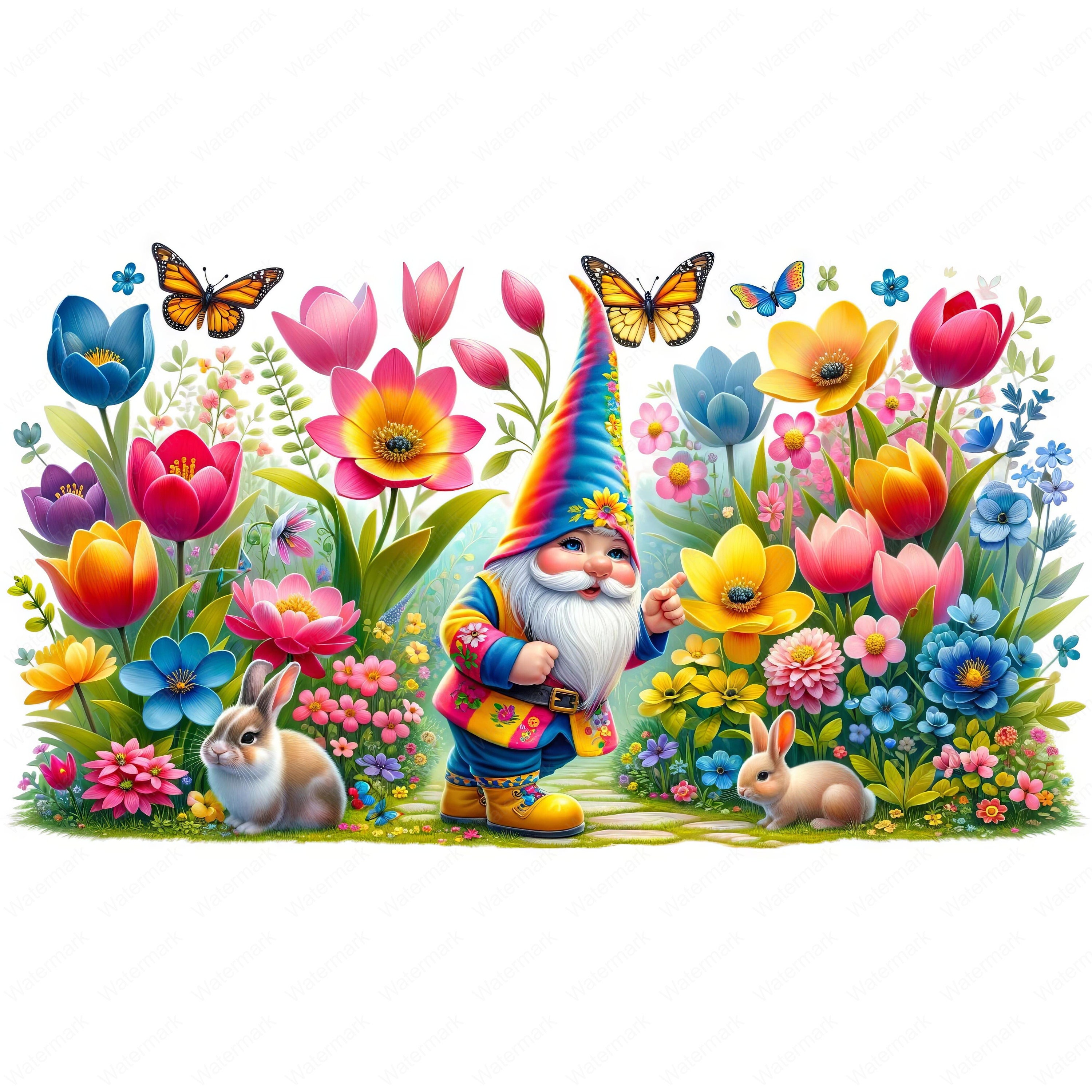 Spring Gnome Clipart | Floral Designs (digital Download) - Etsy
