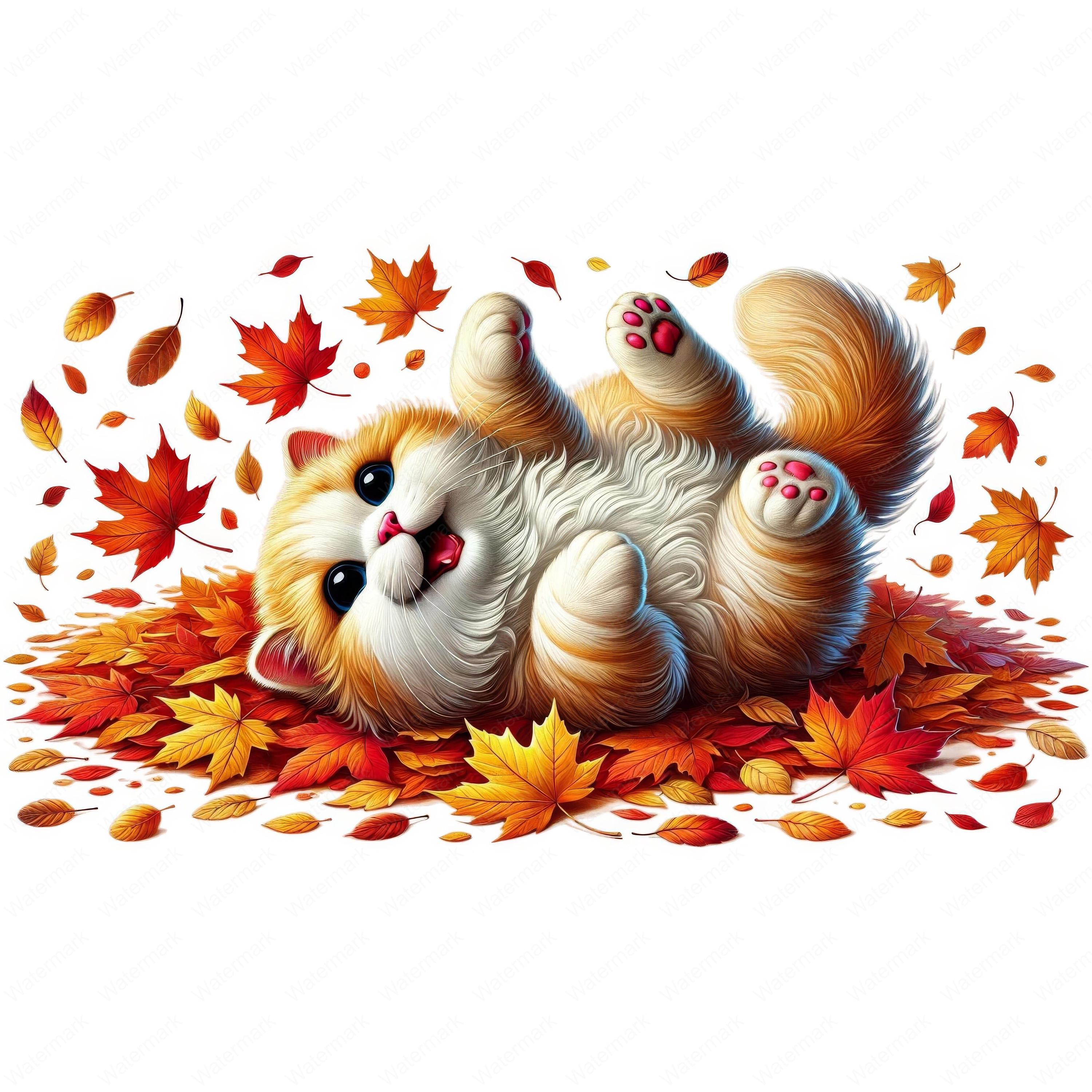 Cute Fall Cat Clipart Bundle | Autumn Leaves Art (digital Download) - Etsy