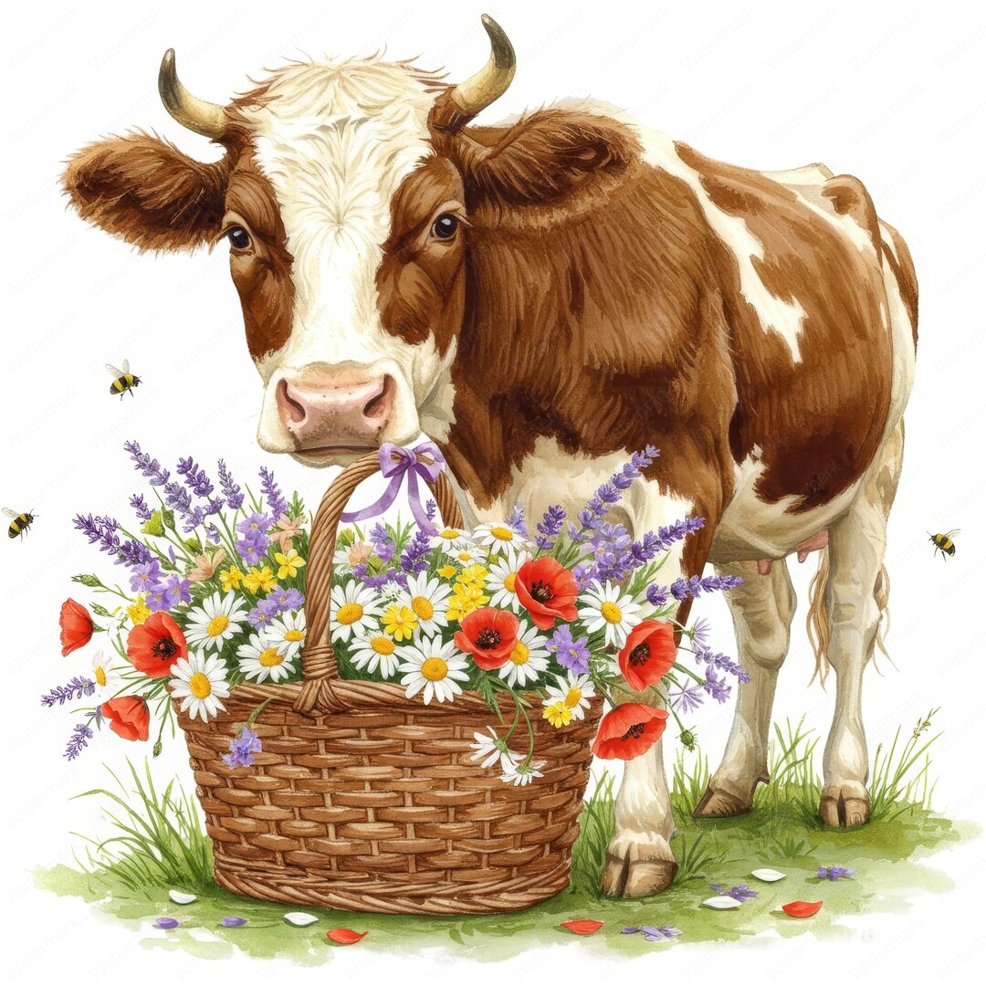Bucolic Cow Clipart | Rustic Farm PNG Bundle | Pastoral Art ...