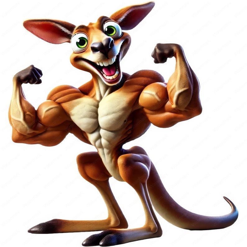 Muscular Kangaroo Clipart Bundle: Fitness Art Printables (digital ...