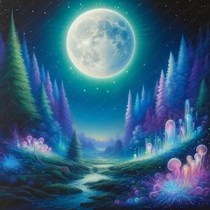 Moonlit Landscape Clipart | Dreamy Night Digital Paper | Ethereal ...