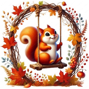 Autumn Squirrel Clipart | Cute Fall Squirrel Clipart Bundle | 10 High ...