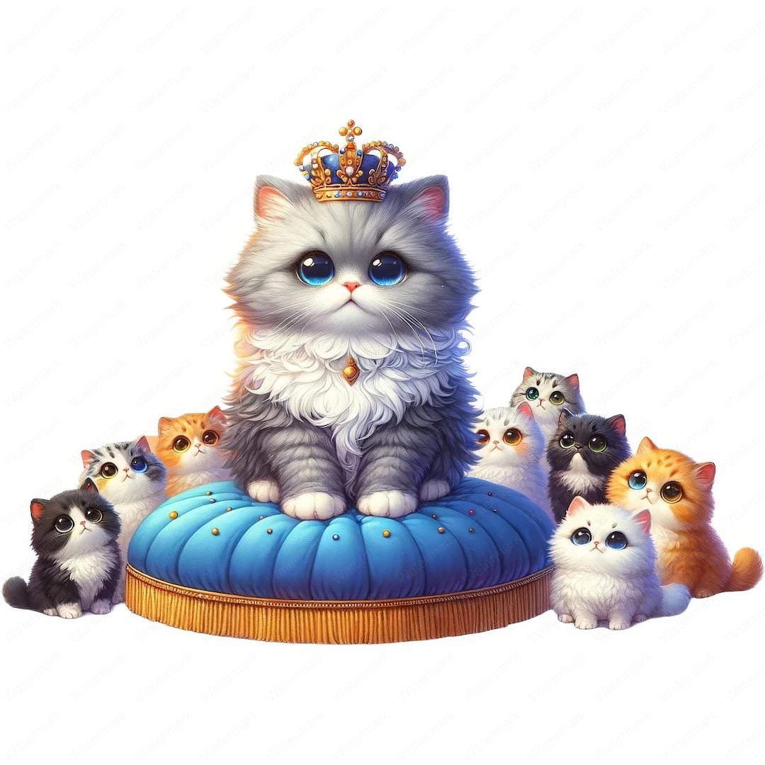 Cute Cat King Clipart Funny Cat King Clipart Bundle 10 High-quality ...