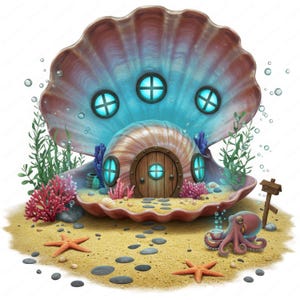Shell House Clipart | Ocean PNG Bundle | 10 Underwater Designs ...