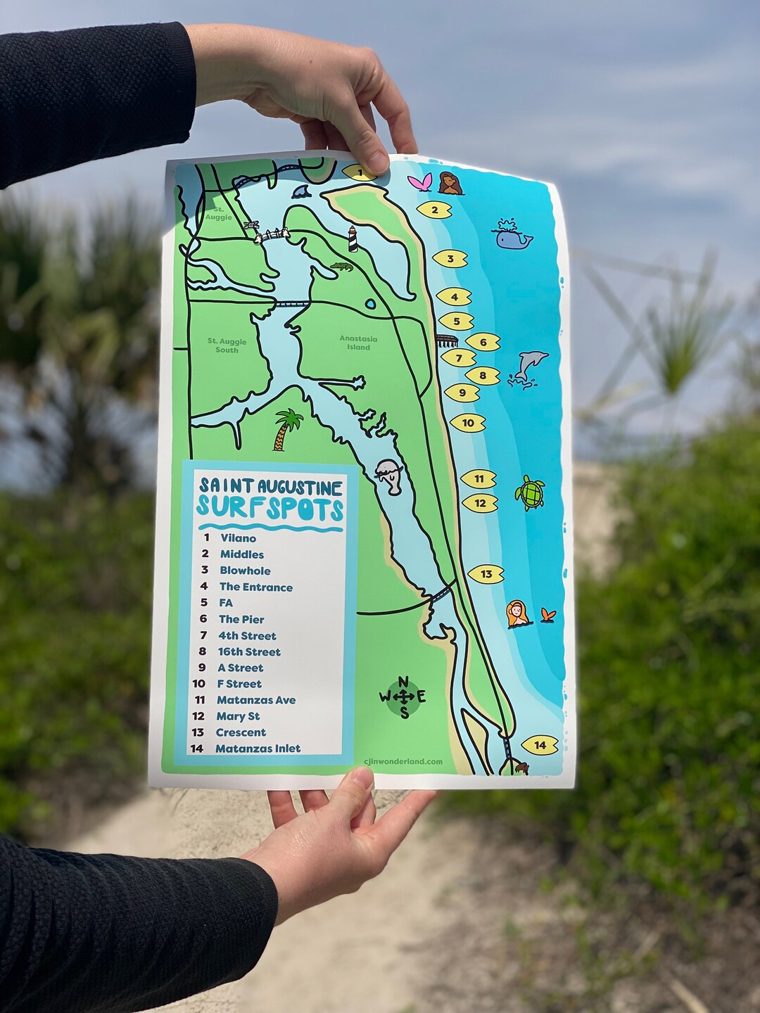 St. Augustine Surf Map St. Augustine Map St. Augustine Art Print Surf ...