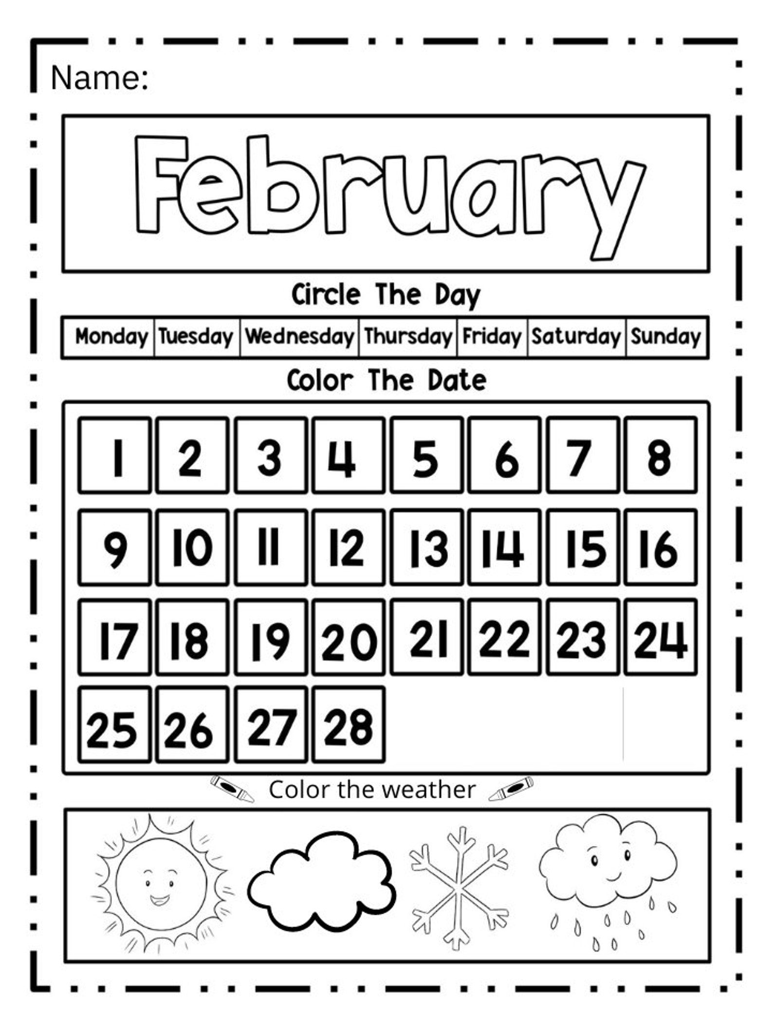 Preschool Calendar Worksheet: Interactive Learning, Weather Activity ...