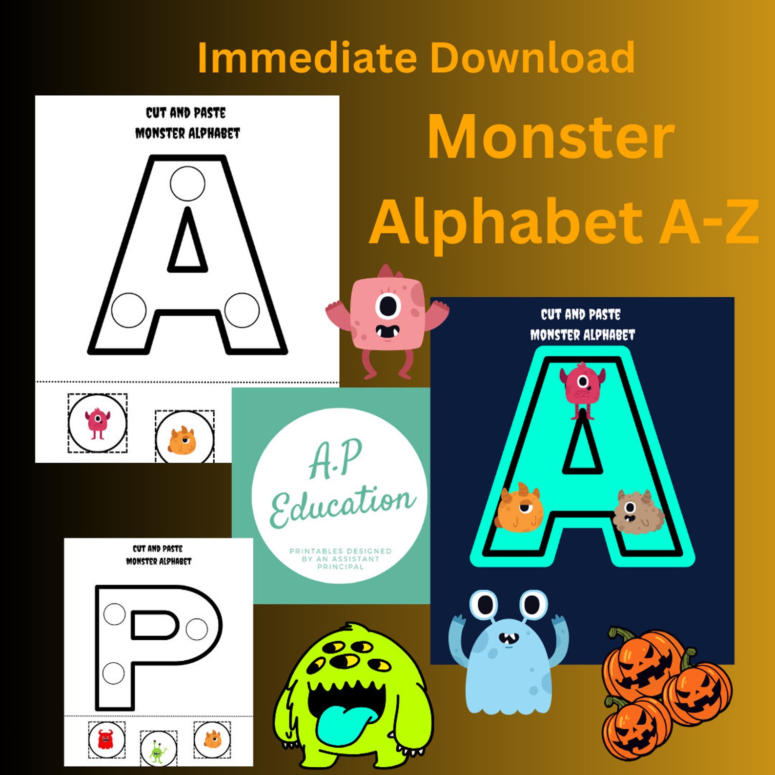 Alphabet Worksheets, Monster Themed, Cut and Paste, Letter of the Day ...
