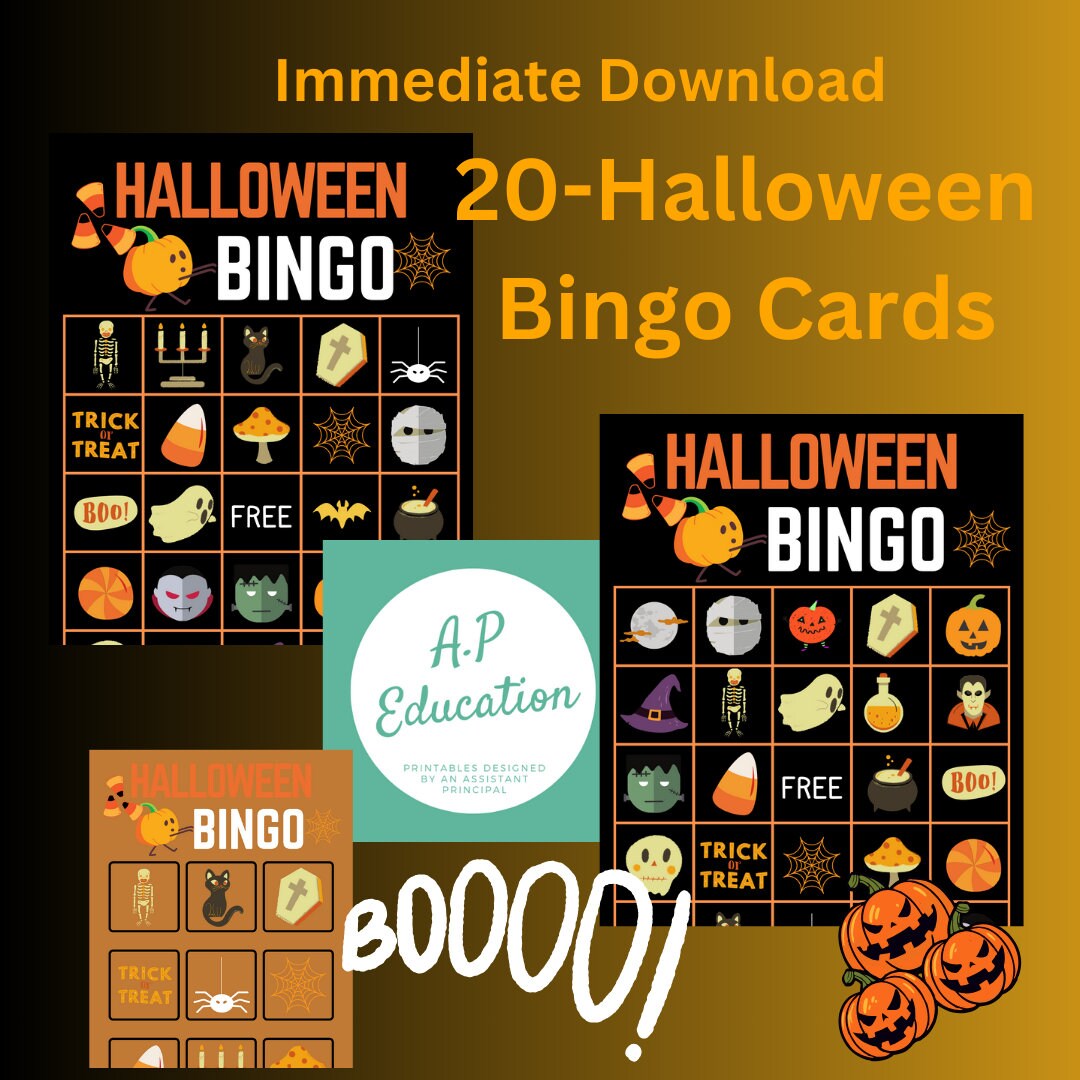 Halloween Bingo Game: 20 Printable Cards (PDF Download) - Etsy