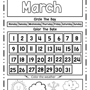 Preschool Calendar Worksheet: Interactive Learning, Weather Activity ...