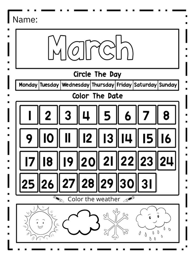Preschool Calendar Worksheet: Interactive Learning, Weather Activity ...