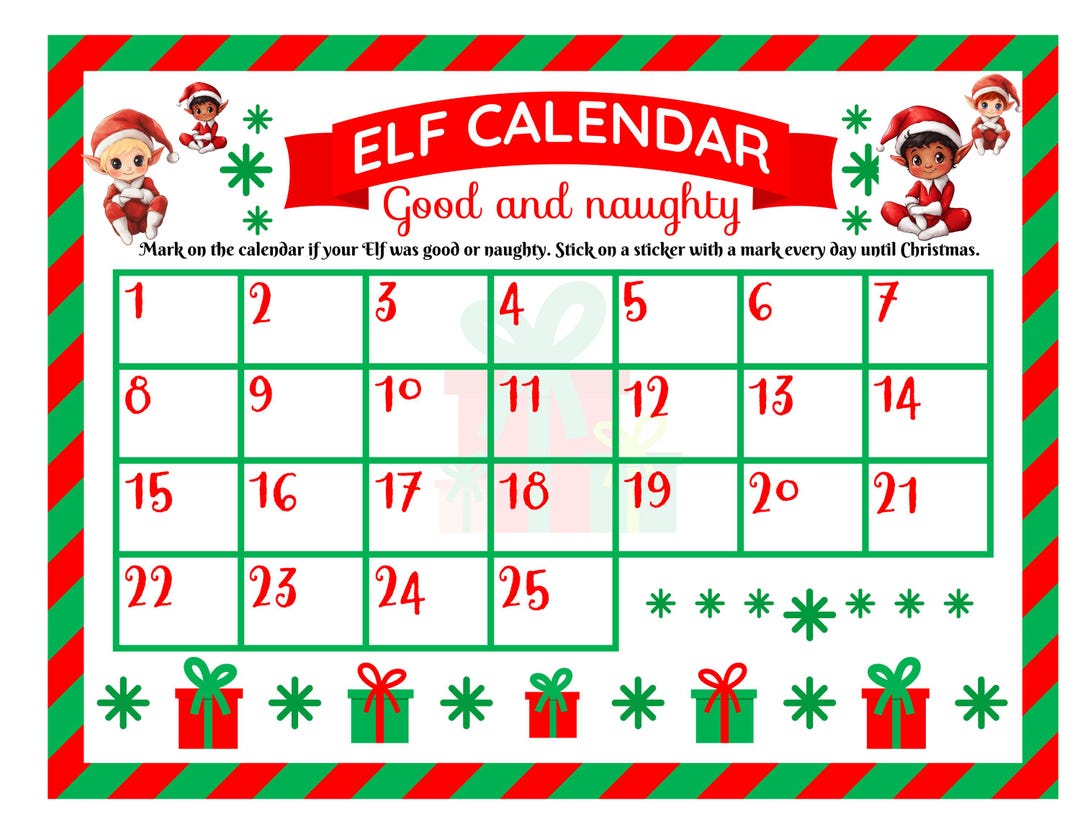 ELF Printable I'm Back Elf Activity Naughty or Nice Calendar Tracker - Etsy