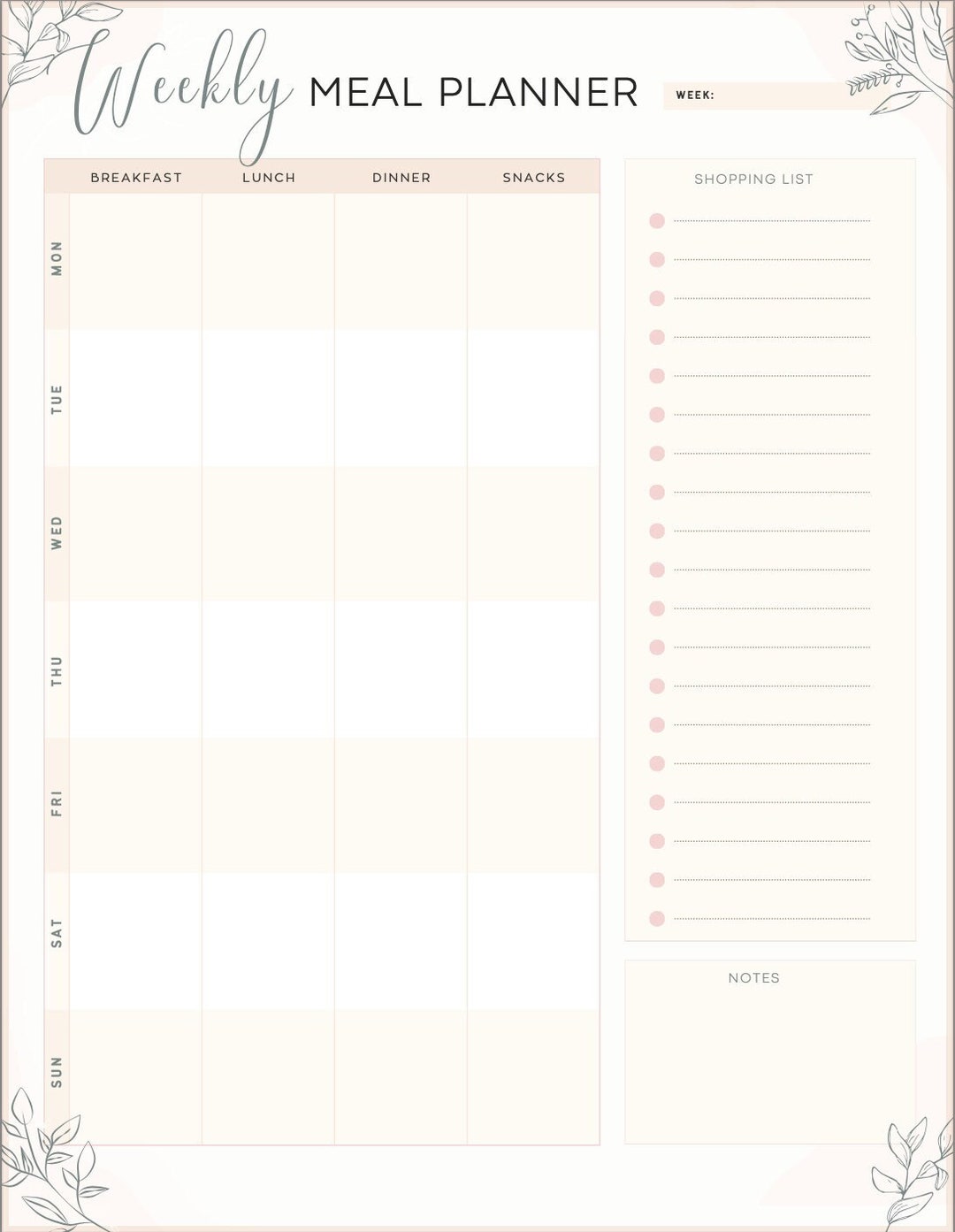 Printable Meal Planner - Weekly Menu Planner With Grocery List - Etsy