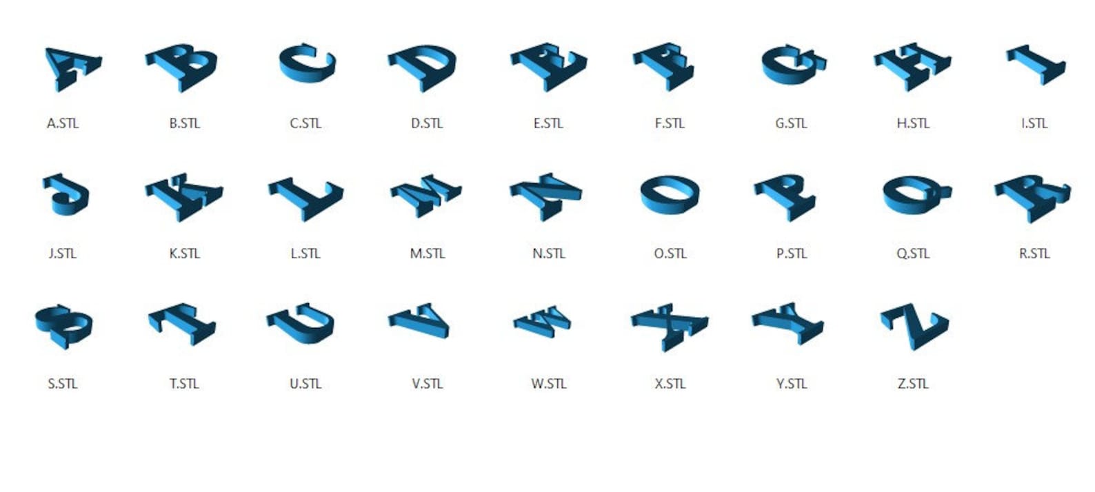 3d Alphabet Letters Stl File/ 3d Print Font Stl File / 3d Printing Stl ...