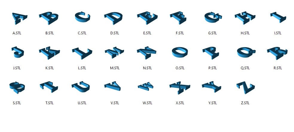 3d Alphabet Letters Stl File/ 3d Print Font Stl File / 3d Printing Stl ...