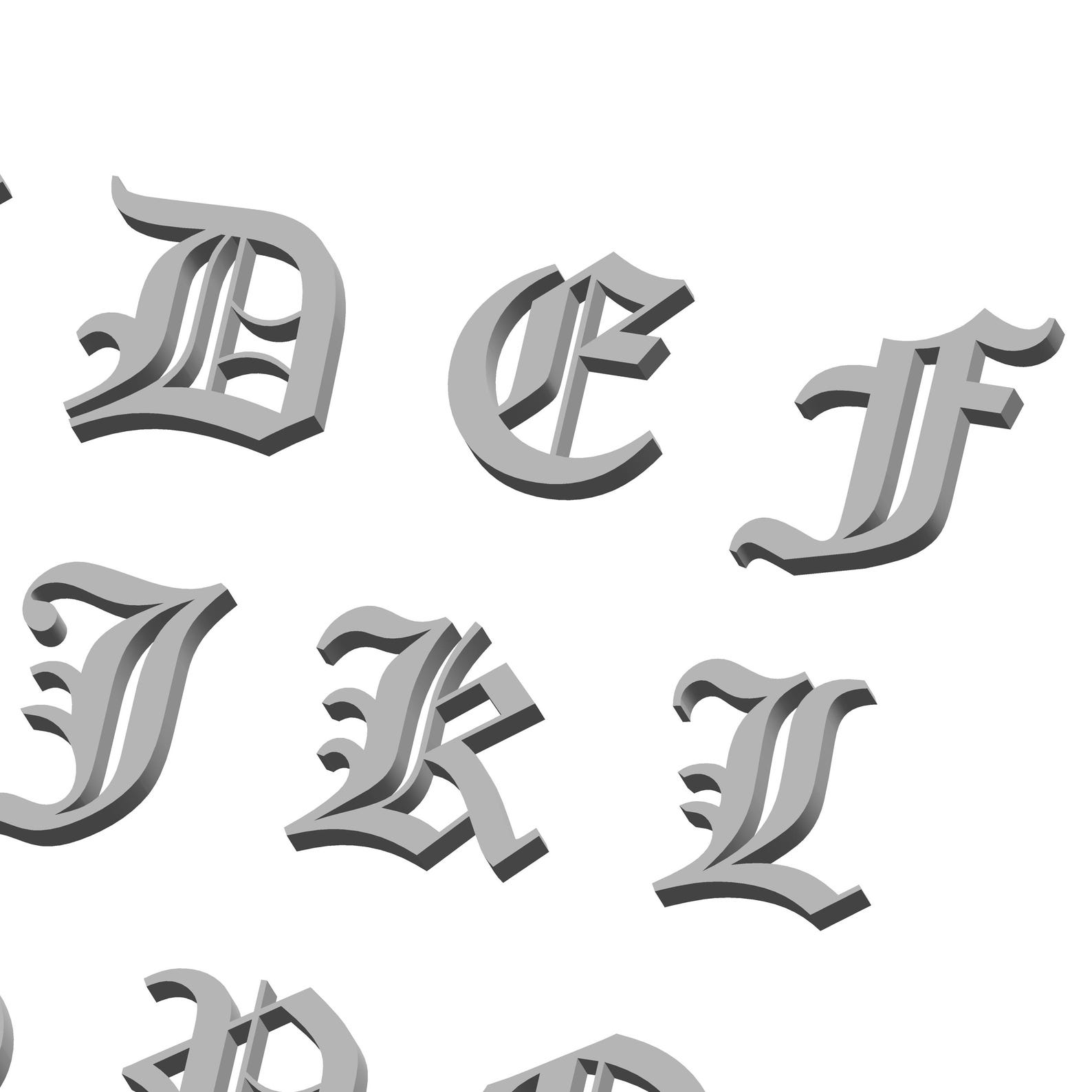 Old English Font STL Files: 3D Printing Alphabet (digital) - Etsy