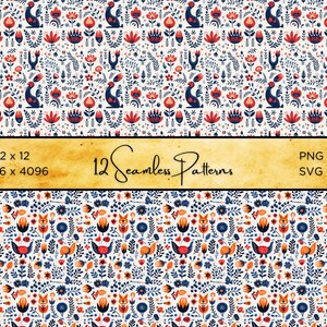 Whimsical Woodland & Botanical Digital Patterns - Vibrant Folk Art ...