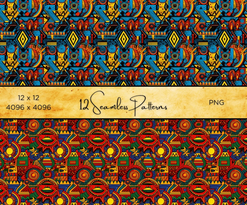 Ankara-inspired Afrocentric Design - 12 Vibrant African PNG Digital ...