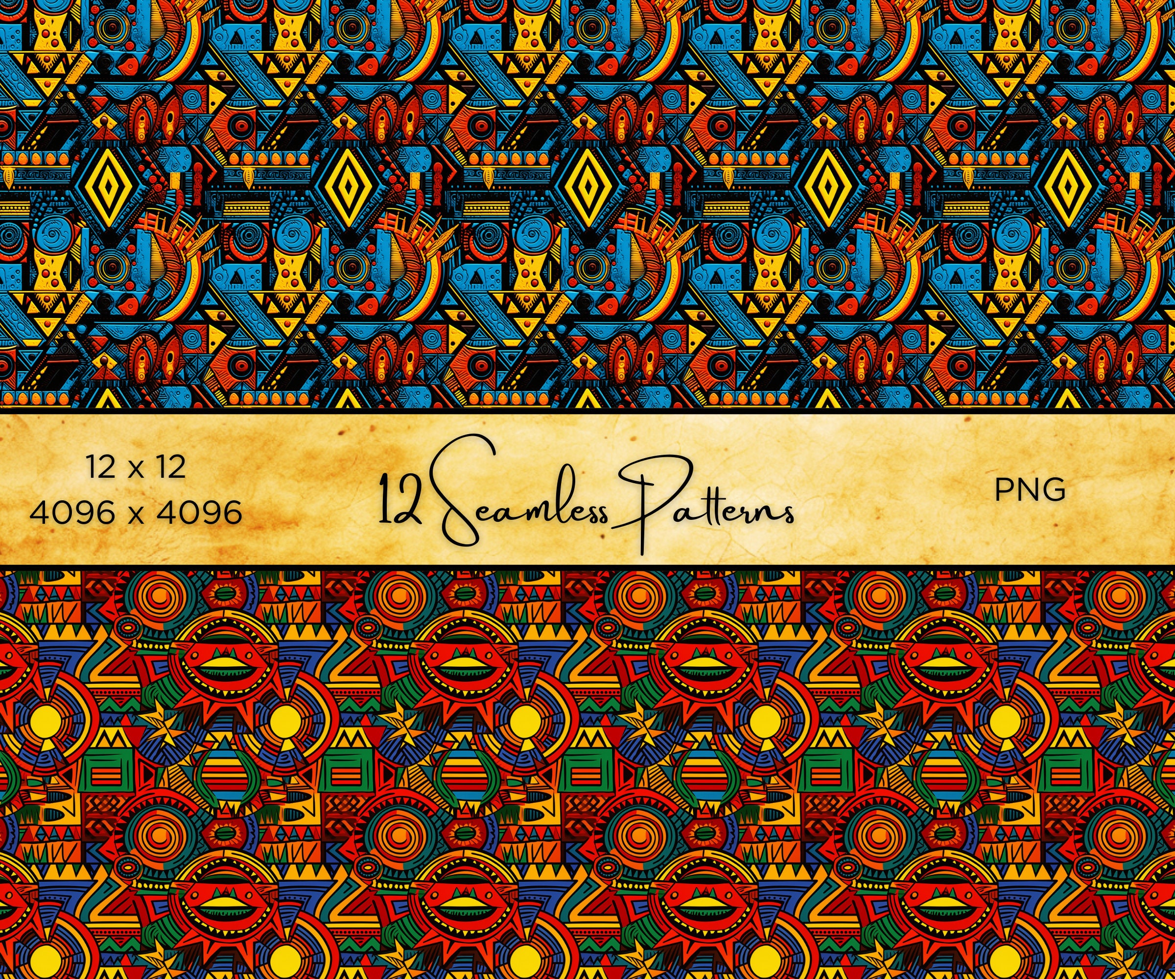 Ankara-inspired Afrocentric Design - 12 Vibrant African PNG Digital ...